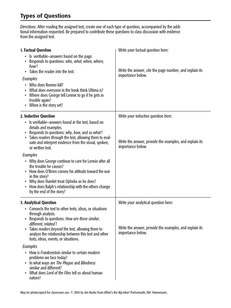 Types of Questions: 1. Factual Question | PDF | Human Communication ...