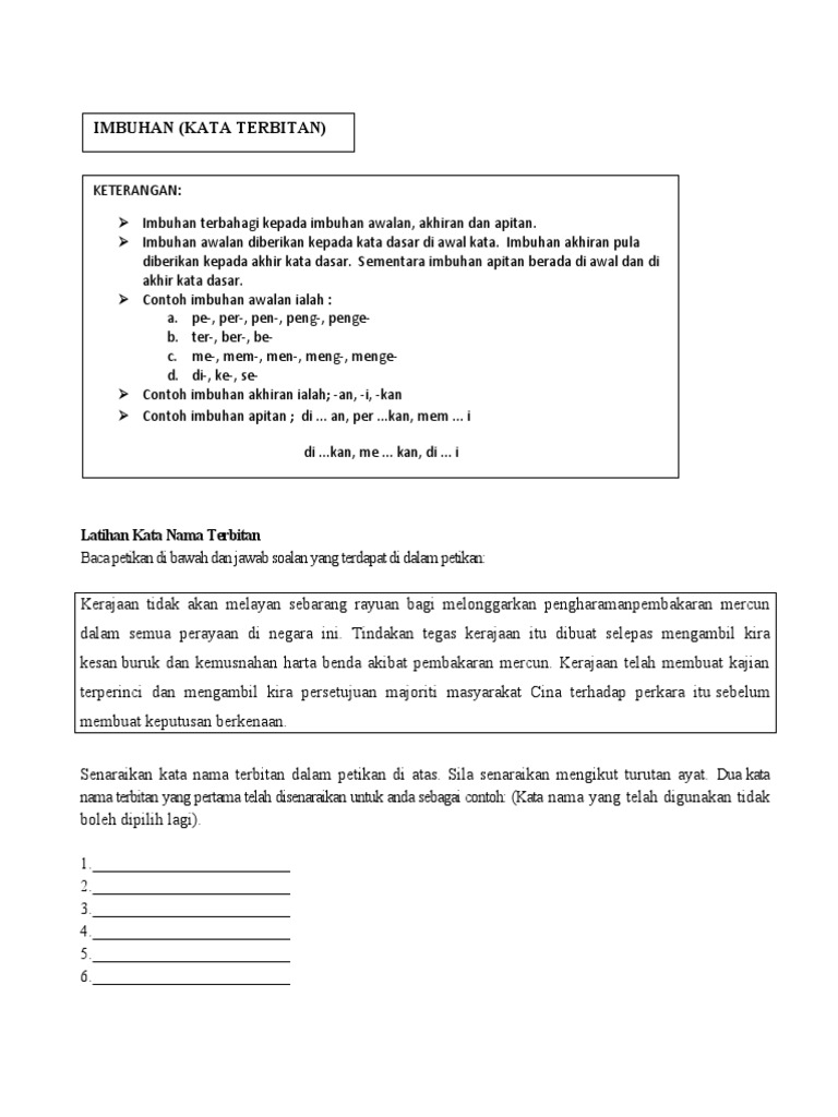 Latihan Kata Nama Terbitan | PDF