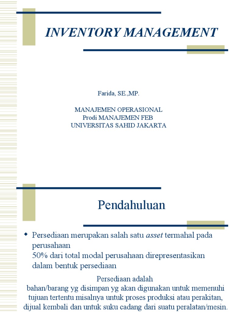 Manajemen Persediaan untuk Optimalisasi Biaya | PDF