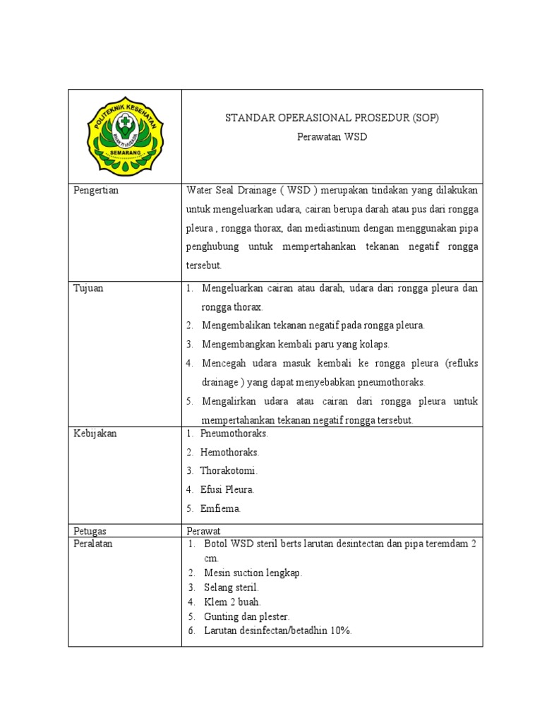 SOP Perawatan WSD | PDF