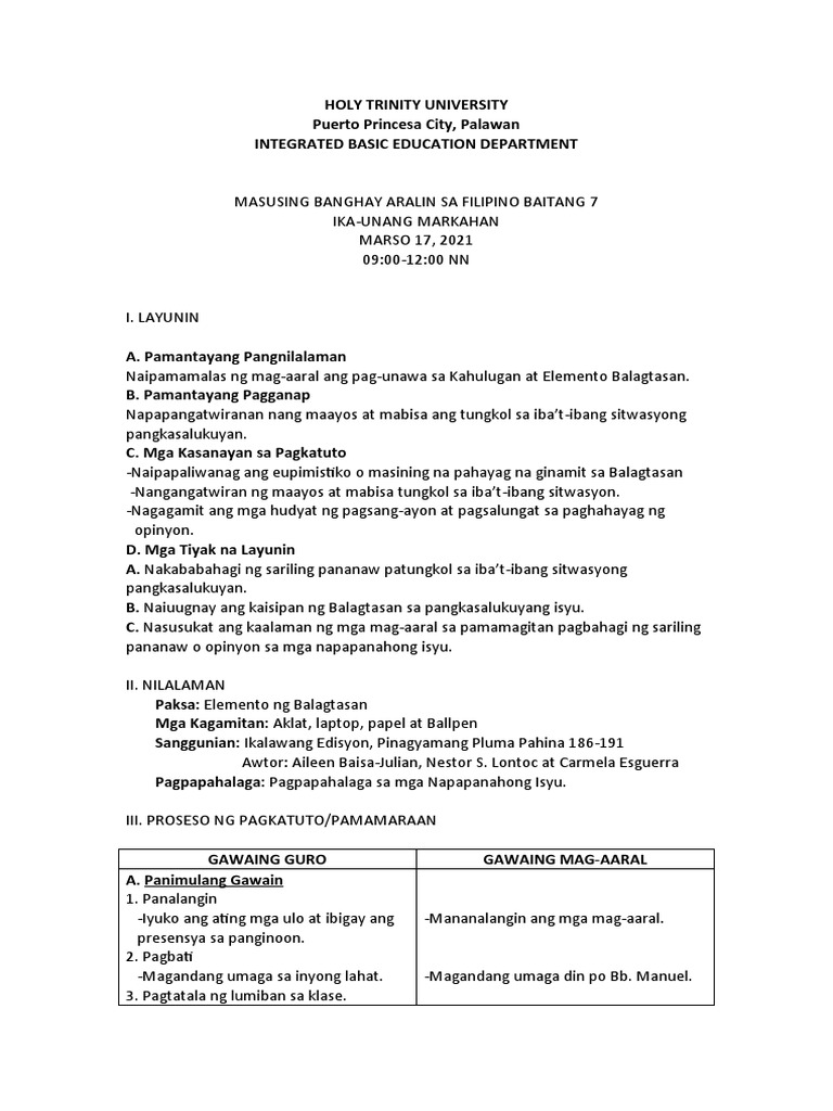 Banghay Aralin Tungkol Sa Elemento NG Balagtasan | PDF Banghay Aralin Tungkol Sa Elemento NG Balagtasan | PDF