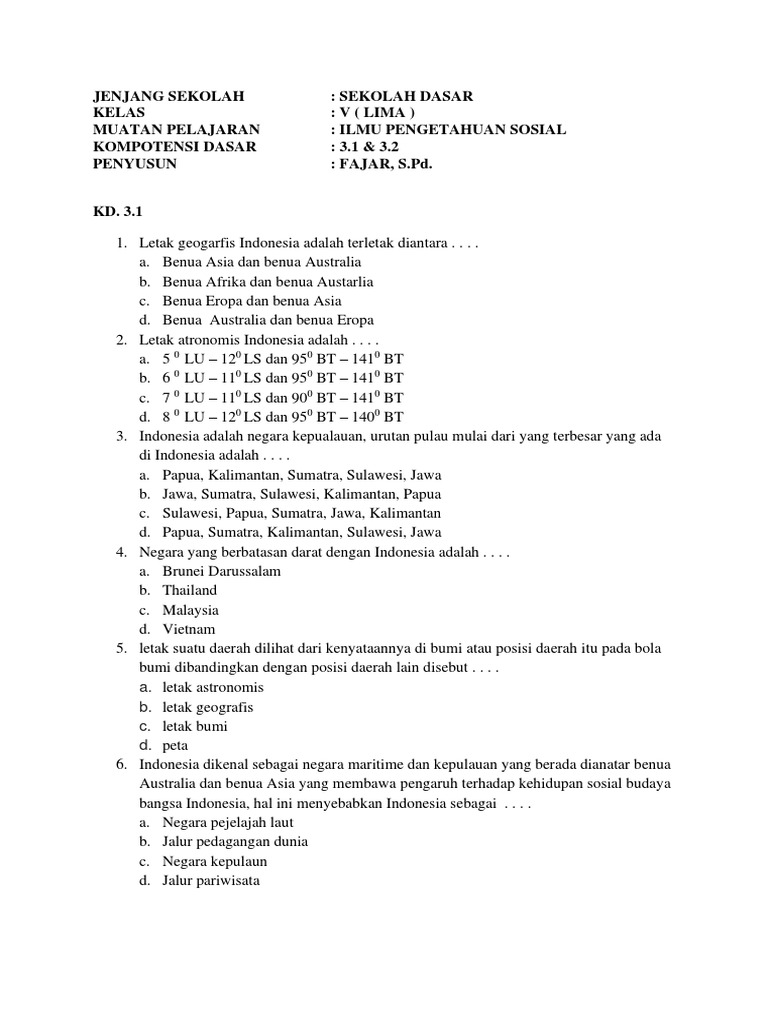 Soal Pas Kelas 5 Ips Pdf