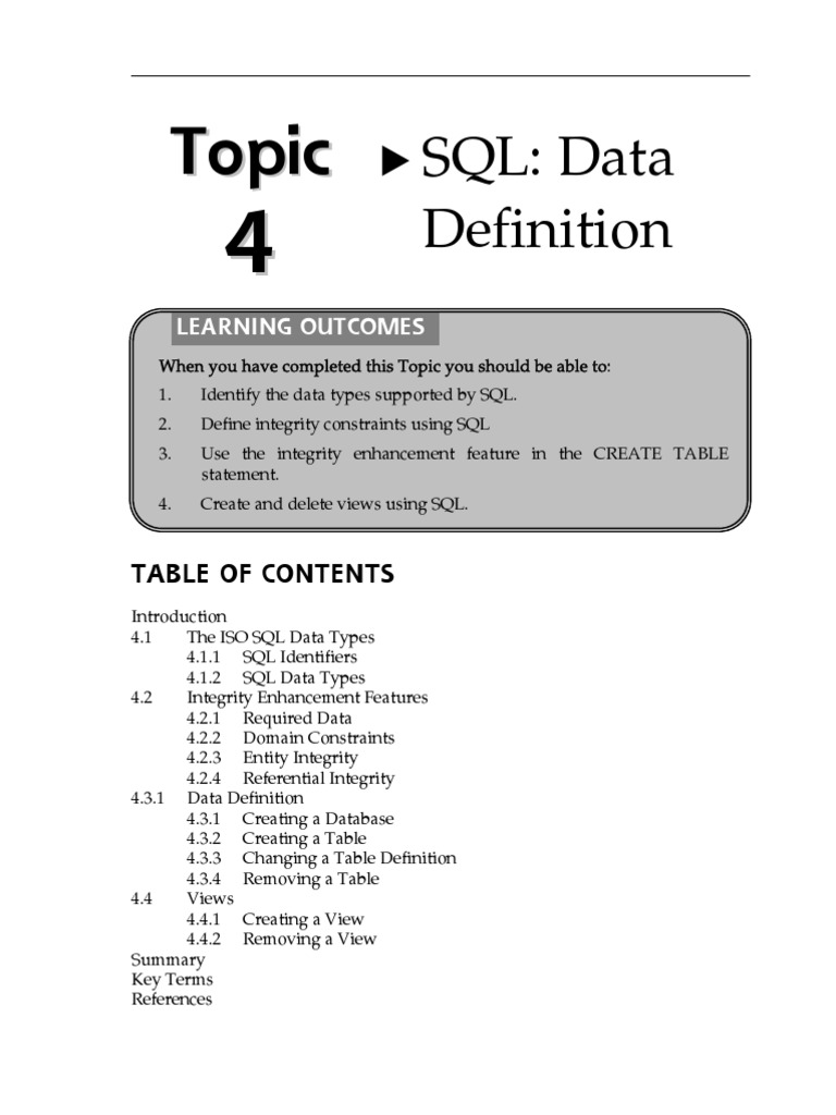 SQL Data Definition Features | PDF | Relational Database | Sql