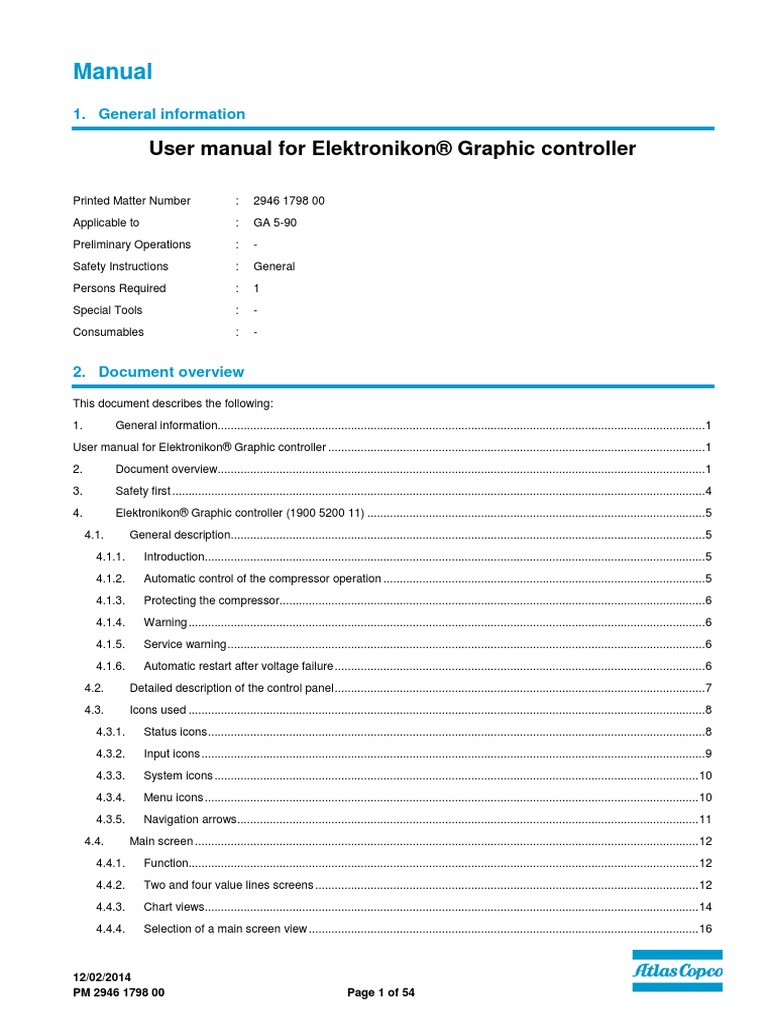 2946 1798 00 User Manual For Elektronikon® Graphic Controller | PDF | Menu (Computing) | Icon ...