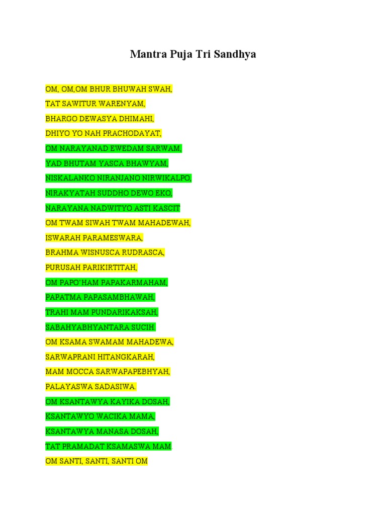 Mantra Puja Tri Sandhya | PDF