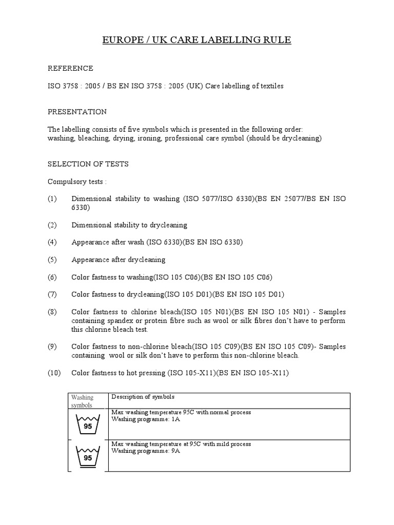ISO & UK Care Label | Download Free PDF | Cleaning | Home