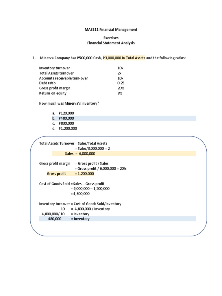 MAS311 Financial Management Exercises Financial Statement Analysis ...