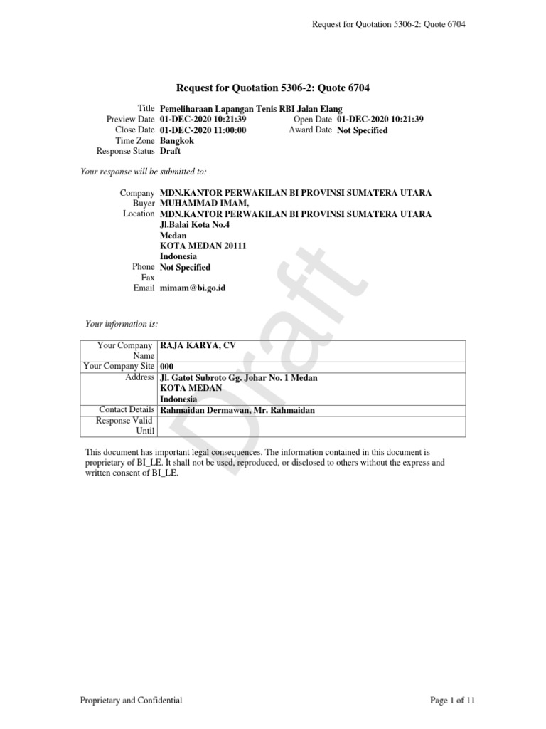 Draft: Request For Quotation 5306-2: Quote 6704 | PDF | Business