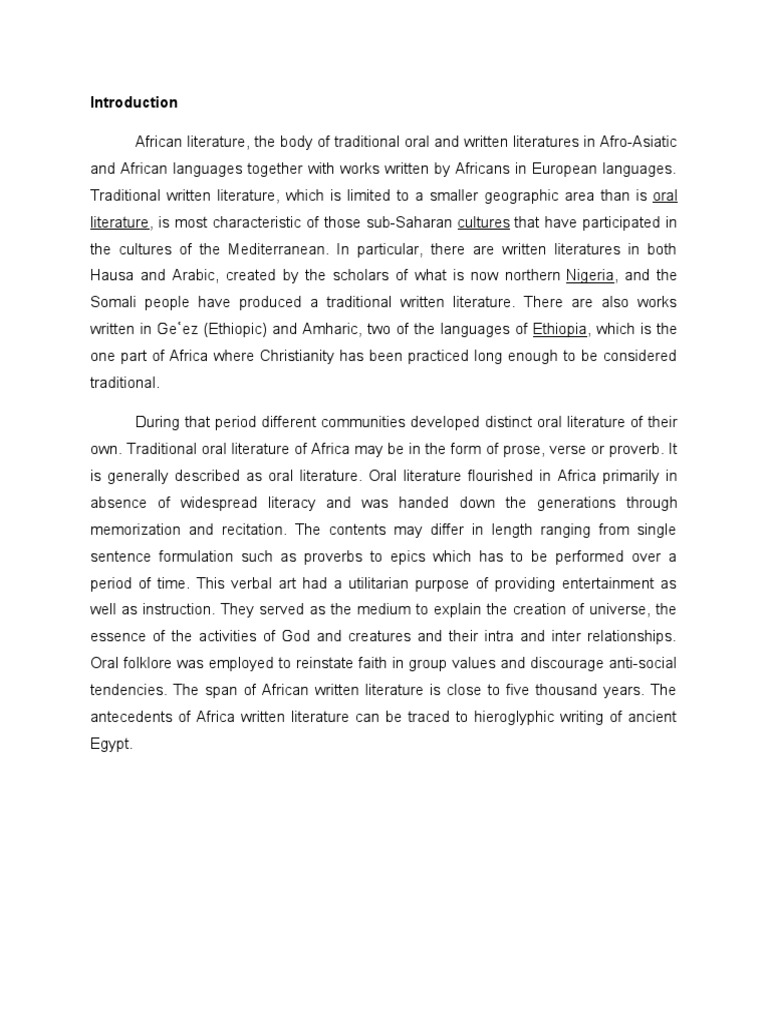 African Literature Written Report | PDF | Oral Tradition | African ...