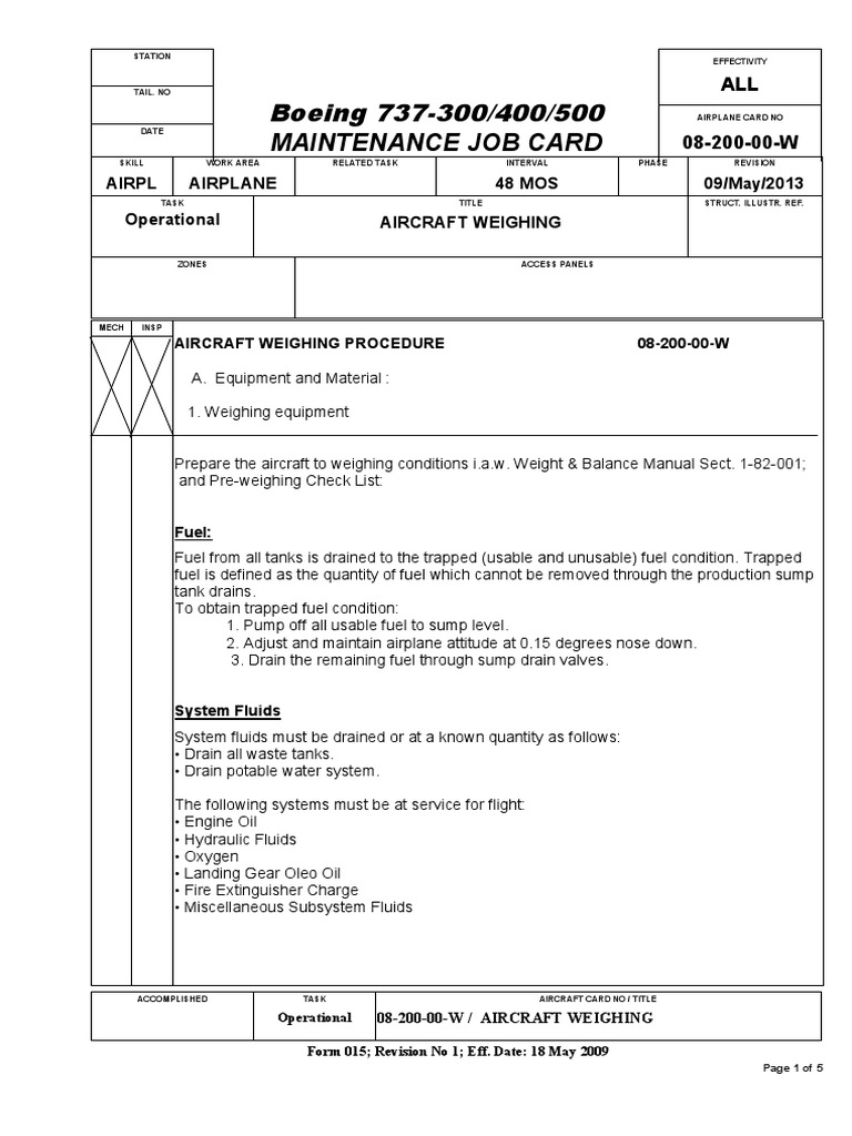 3-Weight Check Job Card - YA-PID | PDF | Landing Gear | Airplane