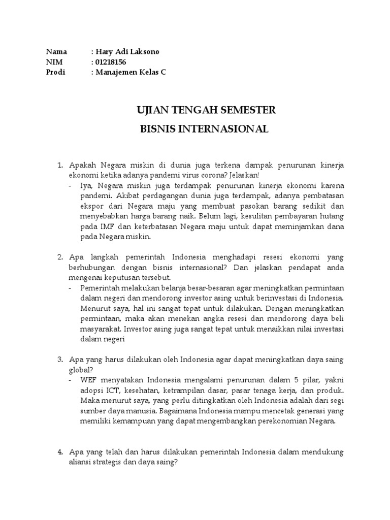 Uts - Bisnis Internasional | PDF | Pengelolaan Keuangan & Uang