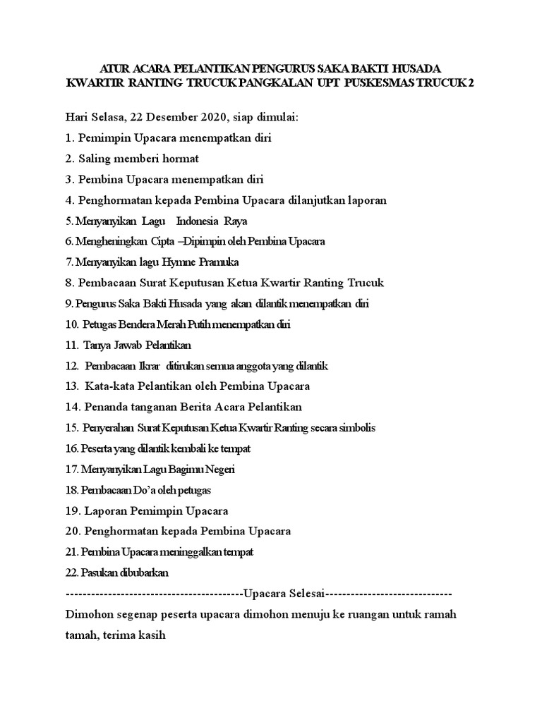 Atur Acara Pelantikan Pengurus Saka Bakti Husada | PDF | Perjalanan ...