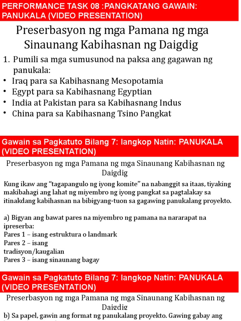 Performance Task 08 - Pangkatang Gawain - Panukala - Video Presentation | PDF