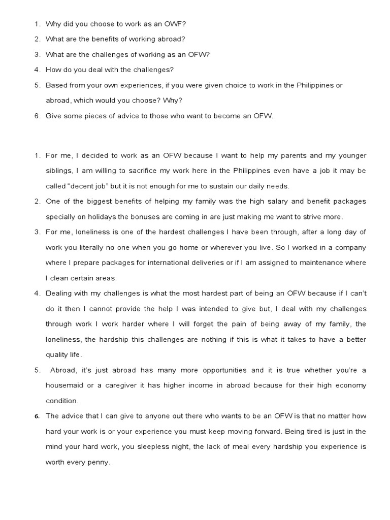 Why Did You Choose To Work As An OWF | PDF