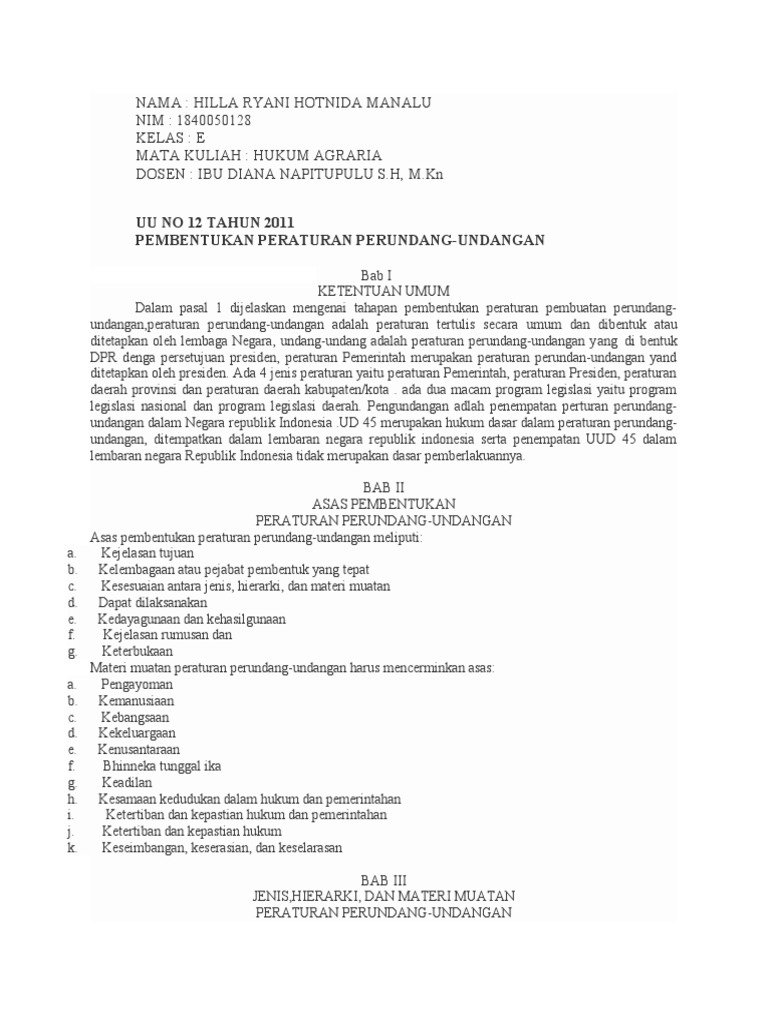 Resume Uu No 12 Tahun 2011 Dan Uu No 15 TH 2019 | PDF