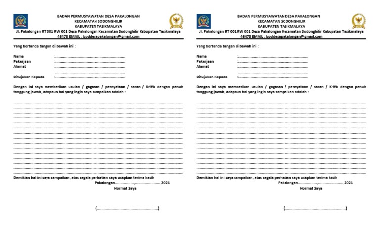 Form Aspirasi Masyarakat | PDF