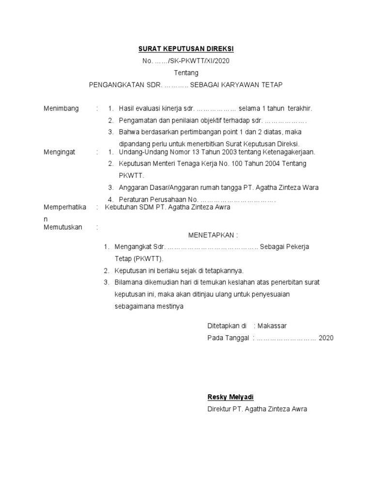 Draft SK PKWTT | PDF