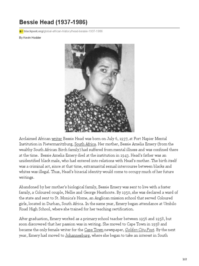 Bessie Head (1937-1986) : by Kevin Hodder | PDF