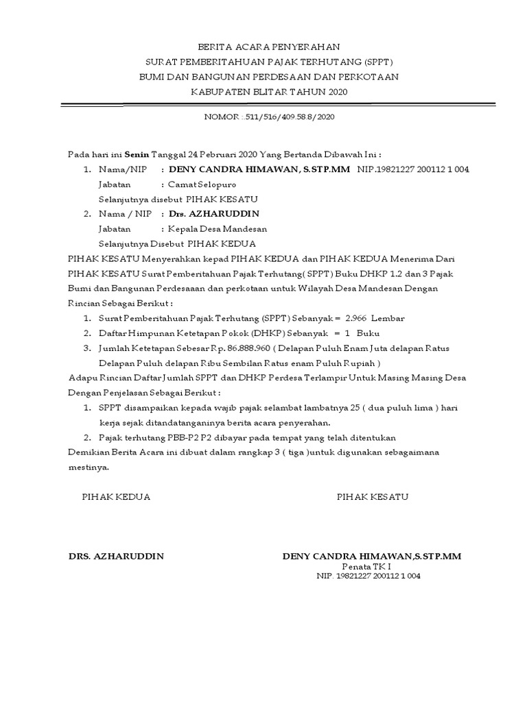 Berita Acara Penyerahan SPPT | PDF