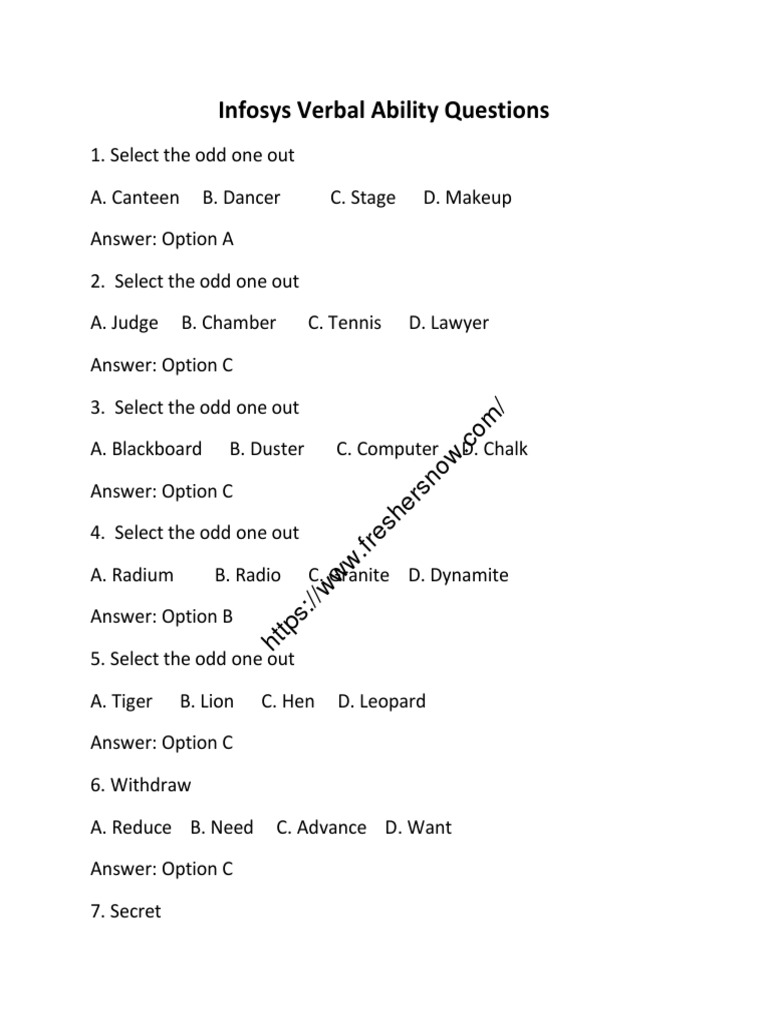 Infosys Verbal Ability Questions | PDF