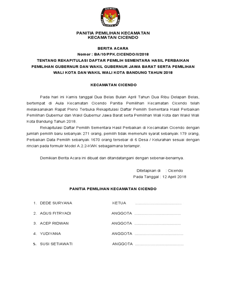 Contoh BERITA ACARA PLENO DPSHP PPK | PDF