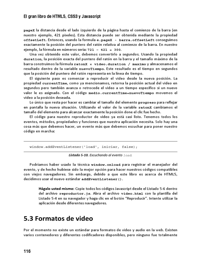 5.3 Formatos de Video: El Gran Libro de HTML5, CSS3 y Javascript | PDF | Vídeo | Script Java
