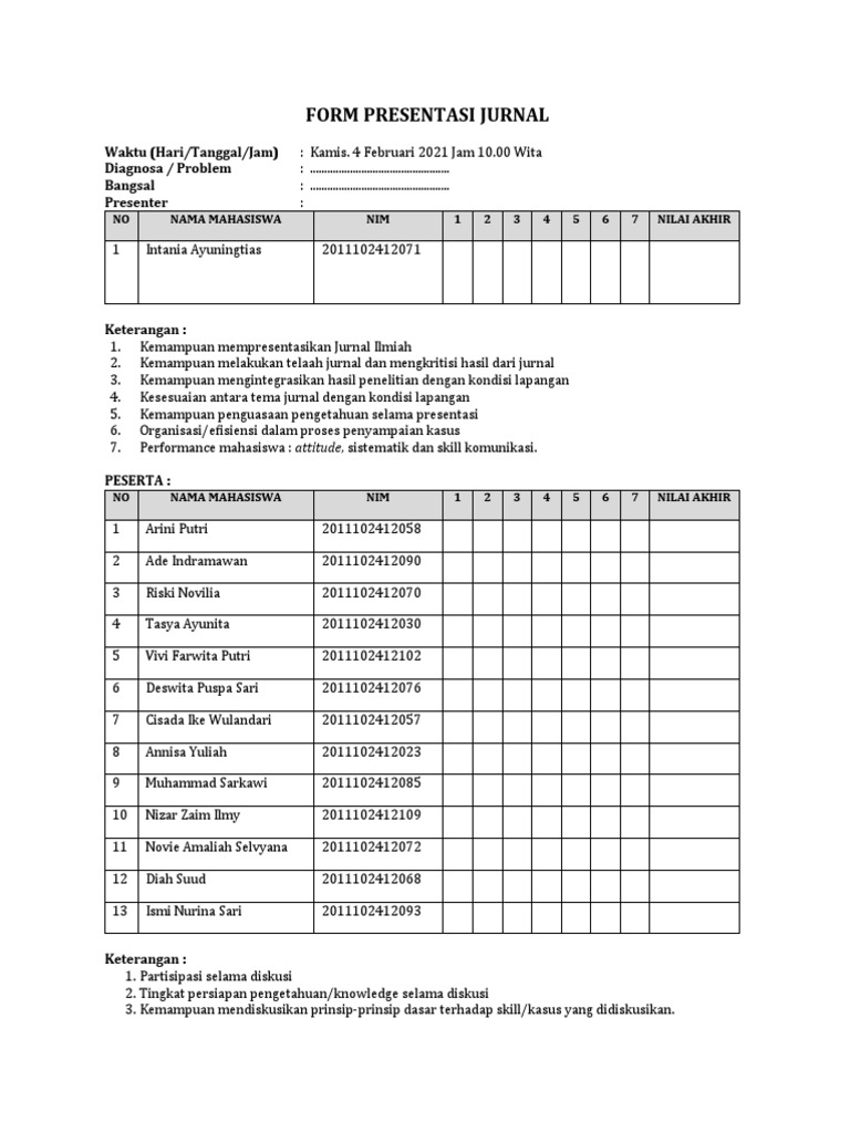 Form Presentasi Jurnal | PDF