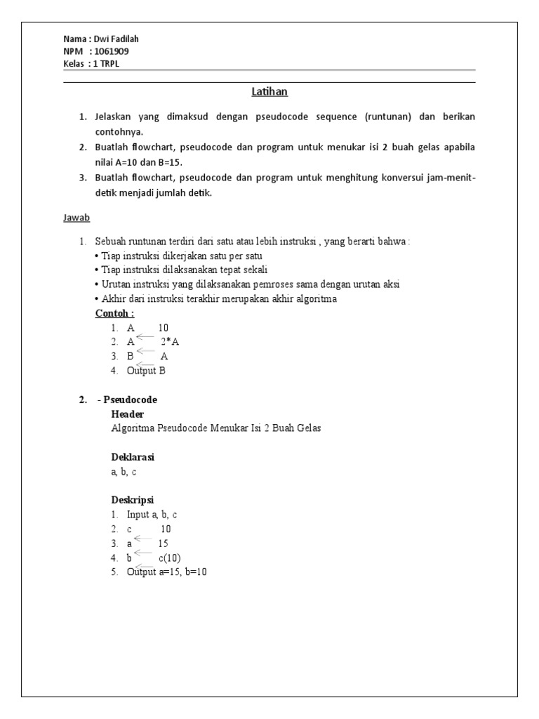 Latihan Pseudocode dan Flowchart | PDF | Metode & Bahan Ajar | Komputer