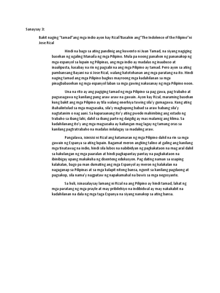 Bakit Naging Tamad Ang Mga Pilipino - Indolence of The Filipinos | PDF