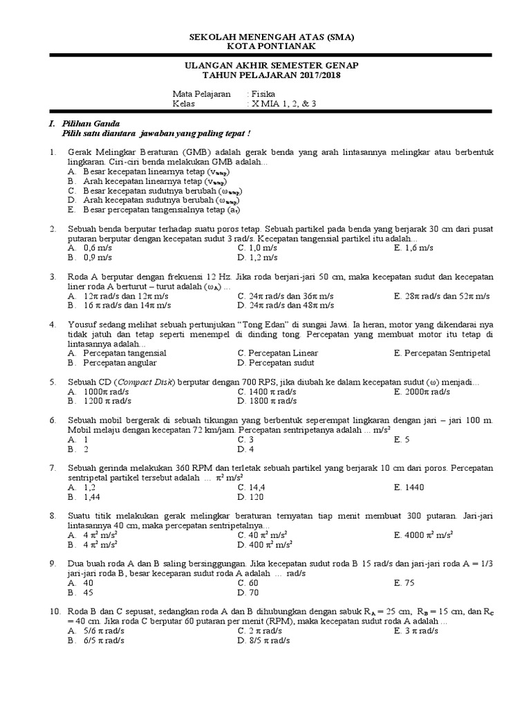 Soal Fisika Kelas X SMA | PDF | Ilmu Sosial | Metode & Bahan Ajar