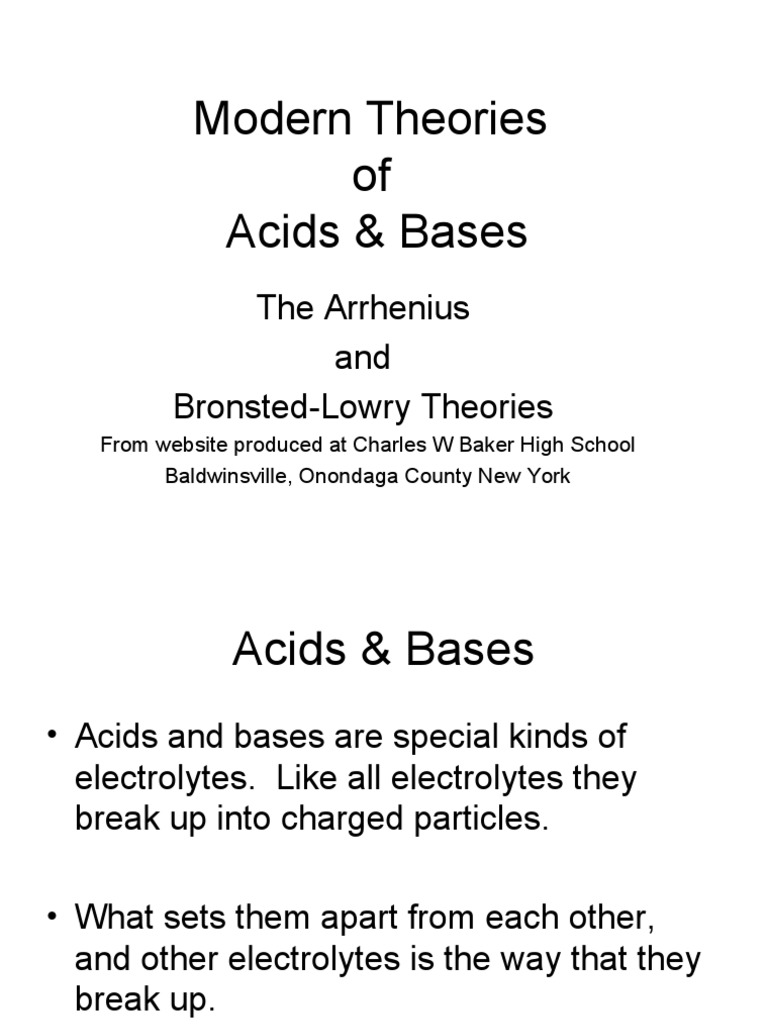 Modern Theories of Acids & Bases: The Arrhenius and Bronsted-Lowry ...