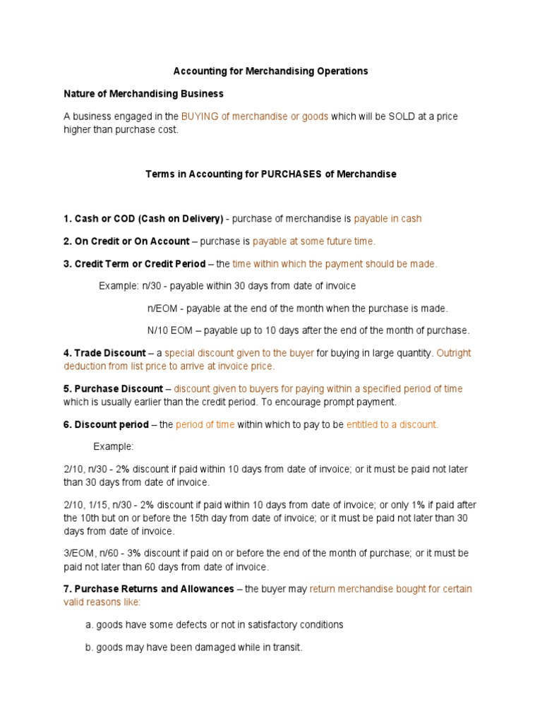 Accounting For Merchandising Operations | PDF | Discounts And ...