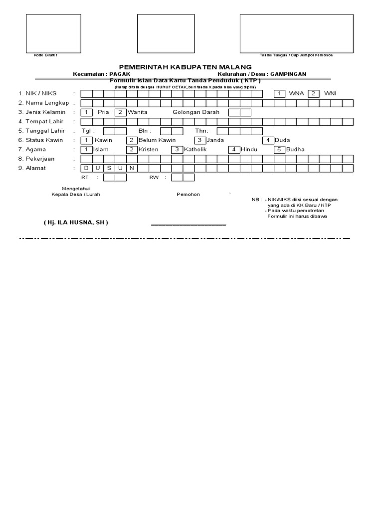 Formulir KTP Pemohon Malang | PDF