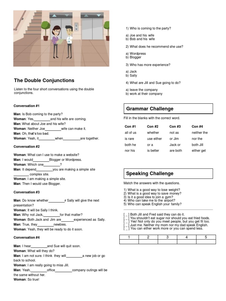 The Double Conjunctions Worksheet (Both ... And, Neither ... Nor, Either ... Or) | PDF