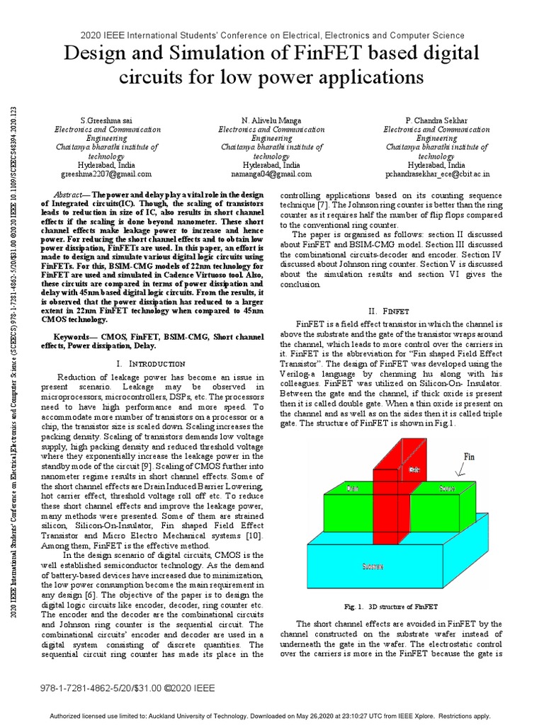 Design and Simulation of Finfet Based Digital Circuits For Low Power Applications | Download ...