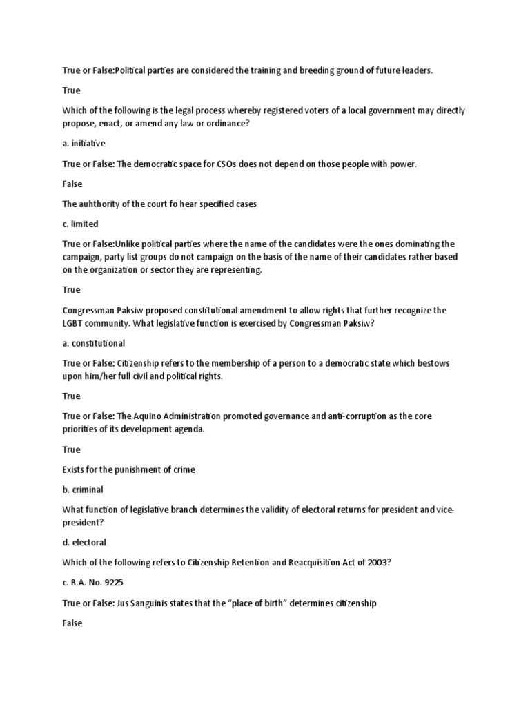 An Analysis of Citizenship, Political Parties, Elections, and the Role ...