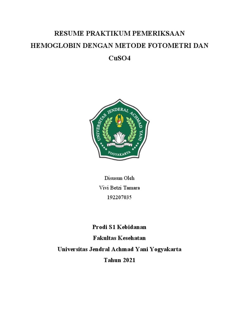 RESUME PRAKTIKUM PEMERIKSAAN Hemoglobin VIVI | PDF