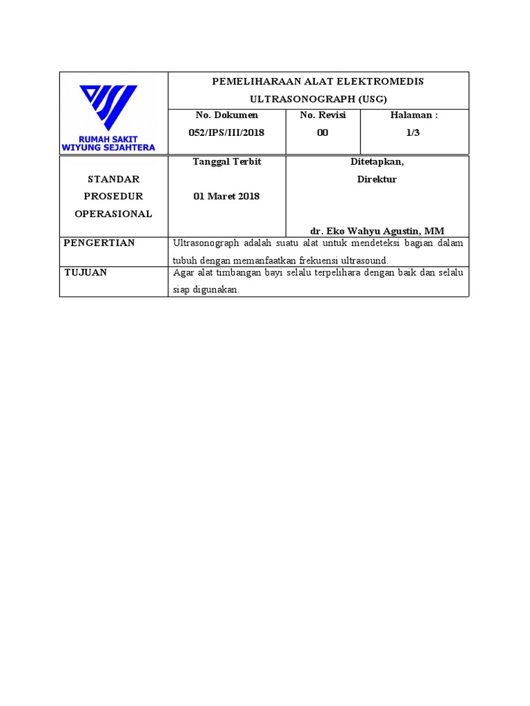 SPO Pemeliharaan Alat USG | PDF