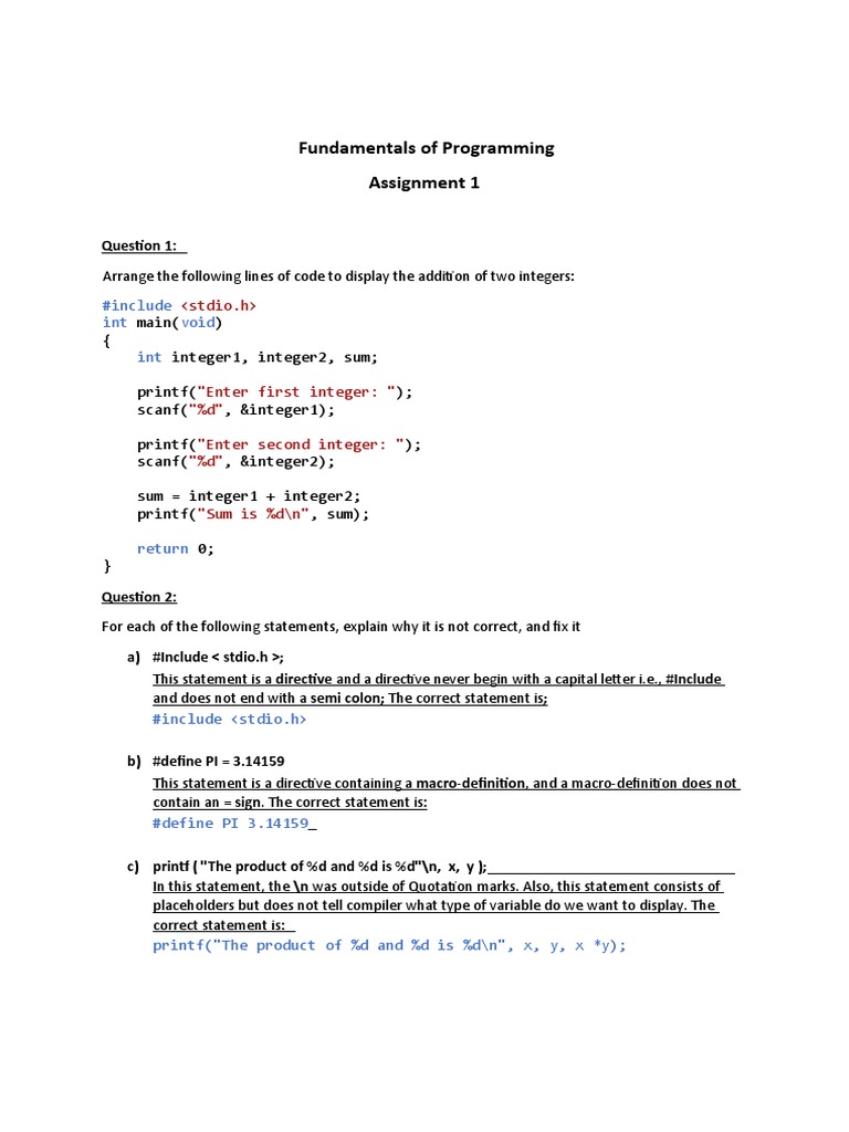Assignment 1 FOP | PDF | Integer (Computer Science) | Computer Programming