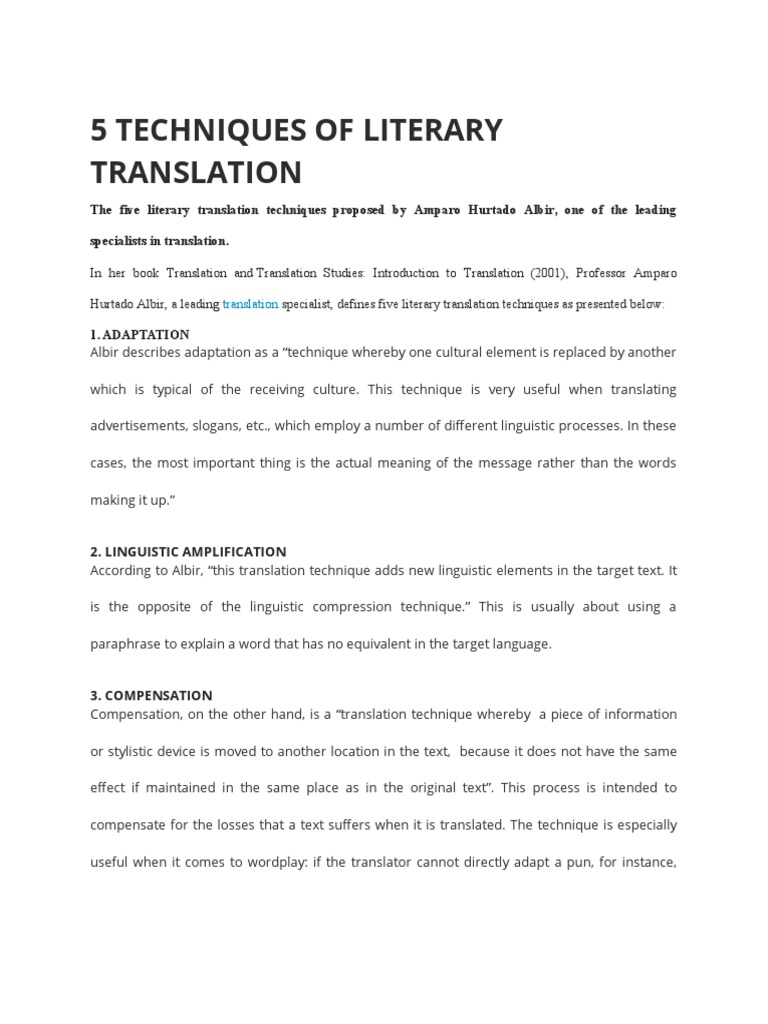 5 Techniques of Literary Translation | PDF | Translations | Linguistics