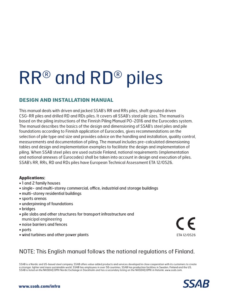 RR and RD Piles Design and Installation Manual | PDF | Deep Foundation ...