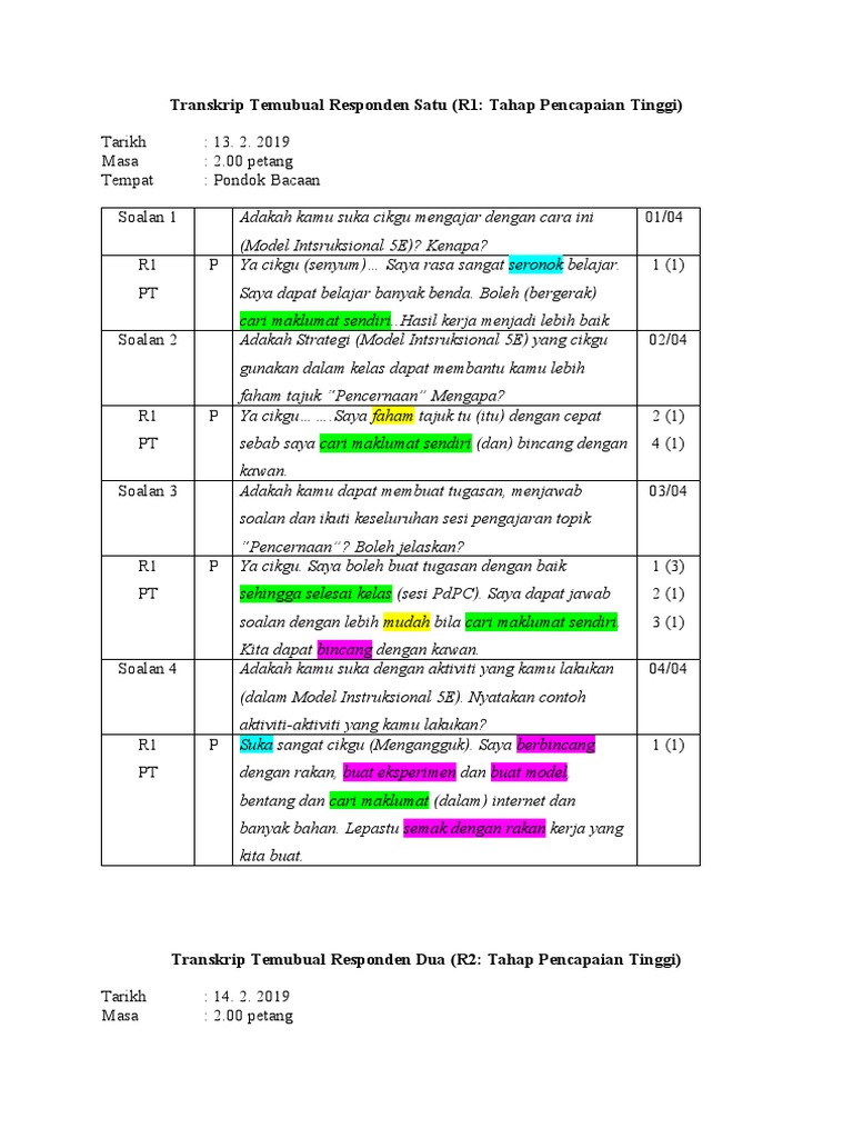 Transkrip Temubual Model 5E Pencernaan | PDF | Karier & Perkembangan