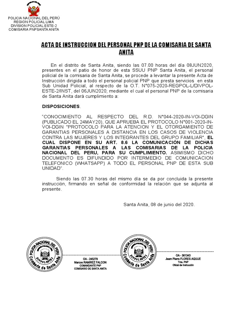 Acta Instruccion Pnp-2020 | PDF | Policía | Perú