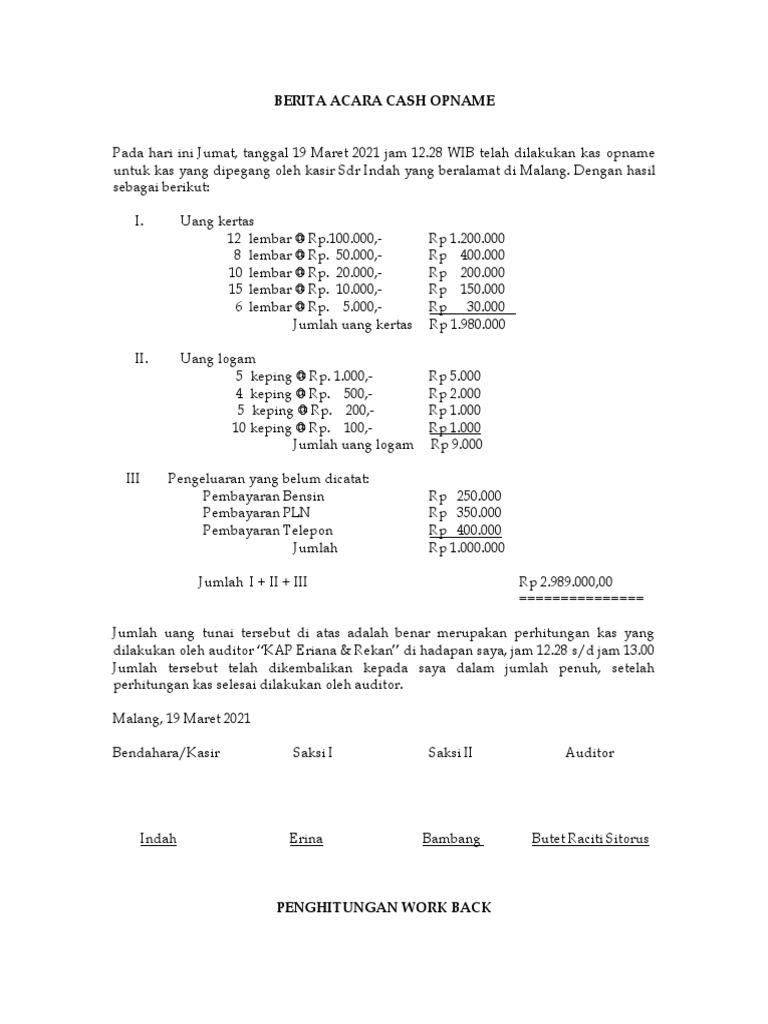 Berita Acara Cash Opname | PDF