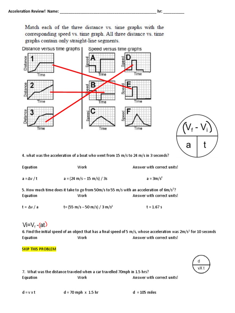 Acceleration Review Worksheet | PDF | Acceleration | Velocity
