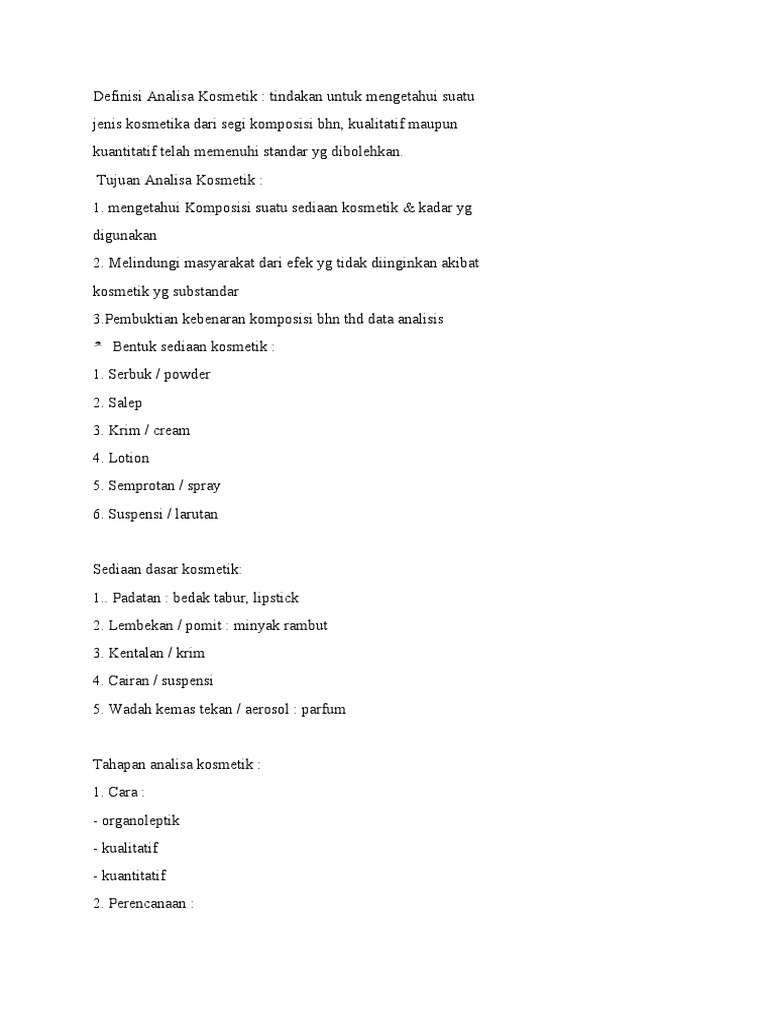 Definisi Analisa Kosmetik | PDF | Kesehatan Holistik | Sains & Matematika