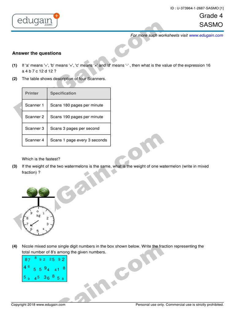 Grade 4 Sasmo: Answer The Questions | PDF | Teaching Mathematics