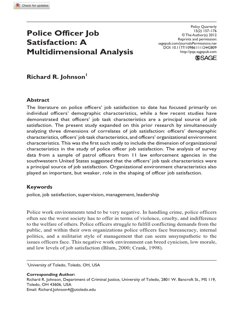 Journal Police Officer Job Satisfaction A Multidimensional Analysis ...