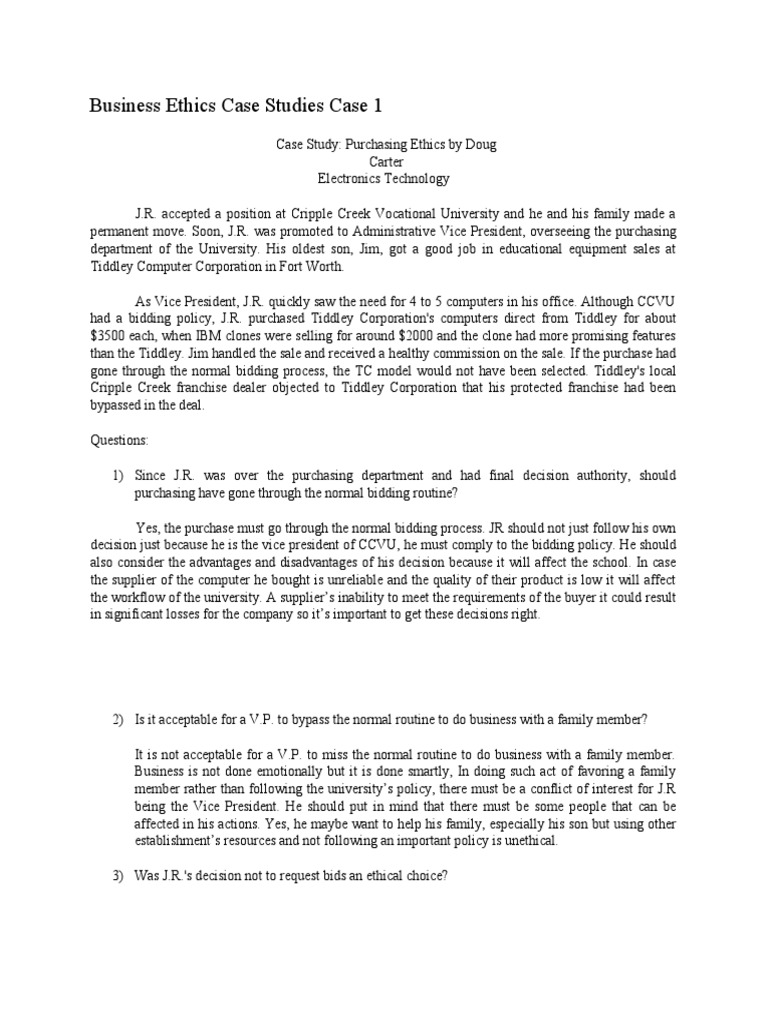 Business Ethics Case Studies Case 1 | PDF | Economies | Business