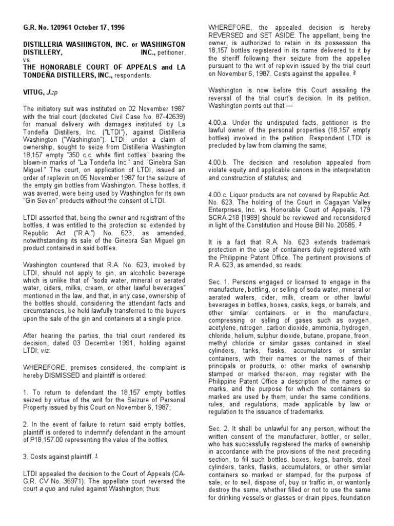 Cases. 5. Trademarks A To D | PDF | Barrel | Trademark